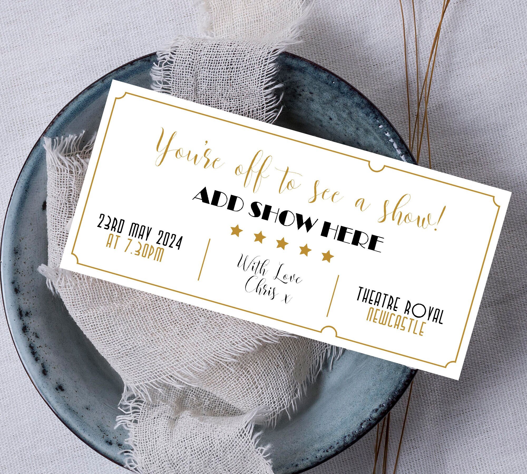 Editable Gift Voucher, Theatre Surprise Ticket, Valentines Gift Ticket ...