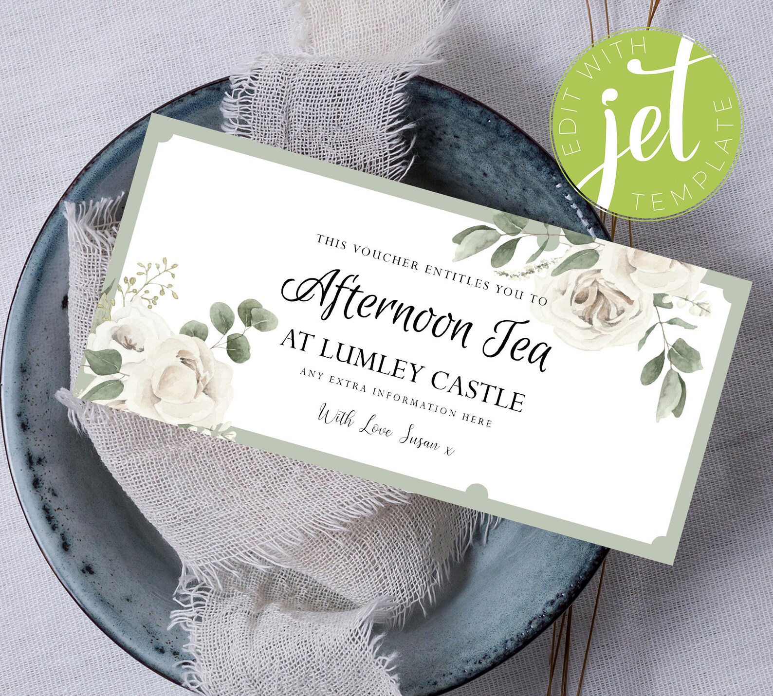 Editable Afternoon Tea Voucher, Day Out Surprise Gift Card, Christmas ...