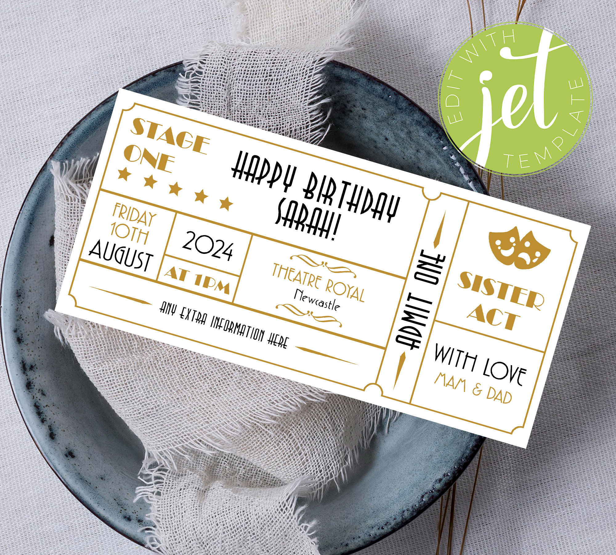 Editable Theatre Ticket Voucher, Musical Theatre Surprise Ticket ...