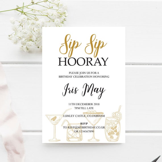 Birthday Invitation Sip Sip Hooray Cocktail Party Any Age | Etsy