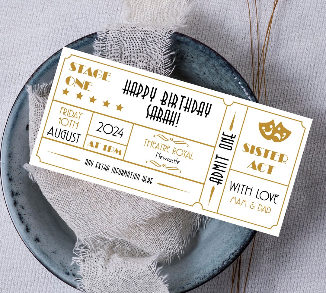 Editable Theatre Ticket Voucher, Musical Theatre Surprise Ticket ...