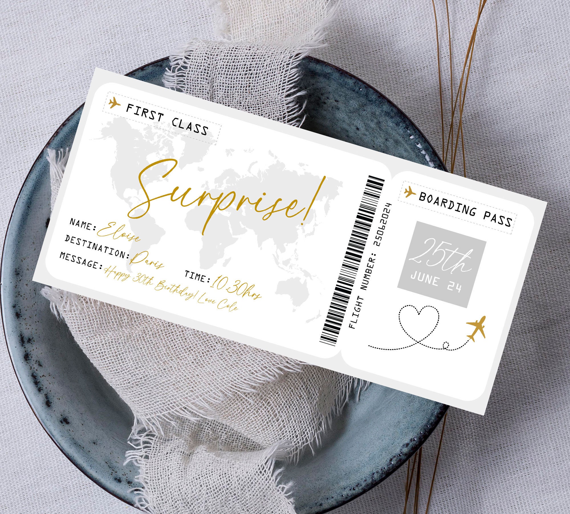 Editable Boarding Pass Template, Printable Personalized Airline Ticket ...