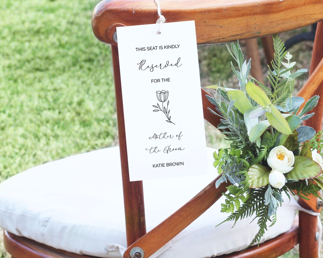 Wedding Reserved Seating Tag & Ceremony Wedding Sign, Editable Seating ...