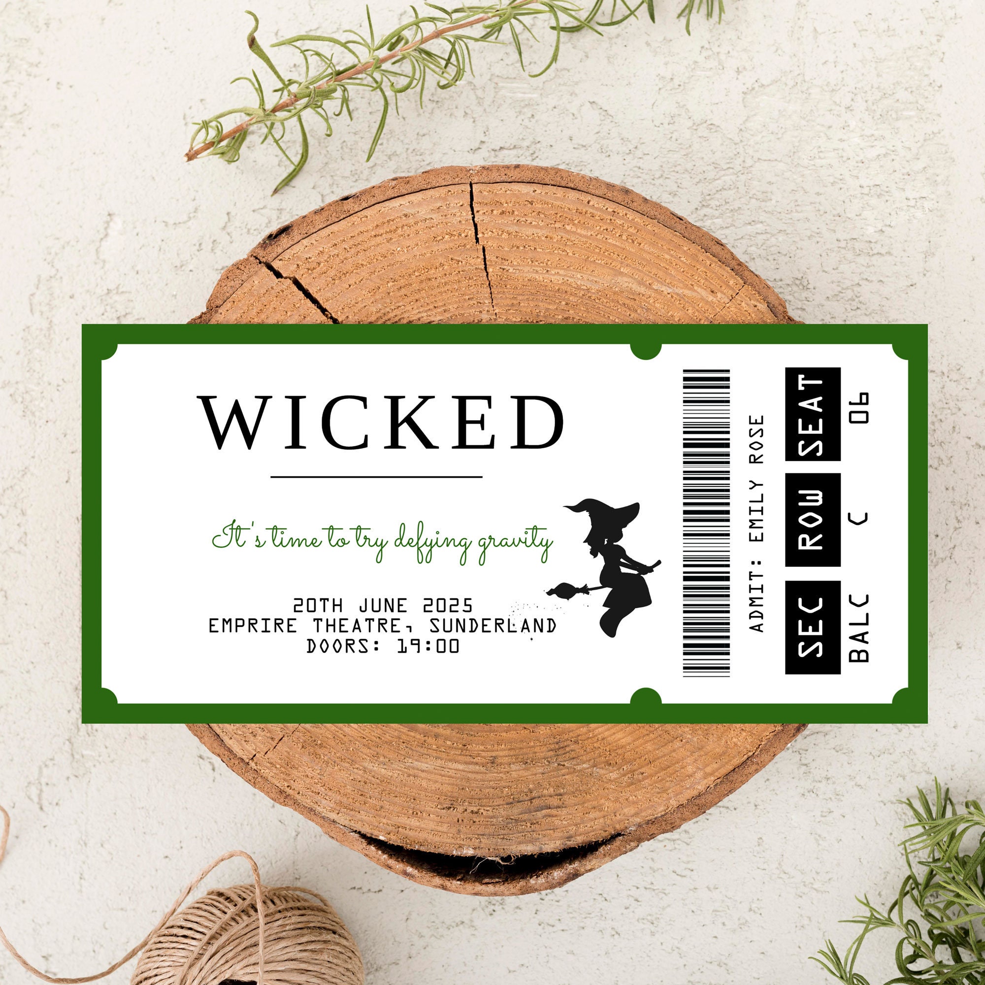 Editable Wicked Theatre Ticket, Printable Wicked Musical Theatre Ticket ...