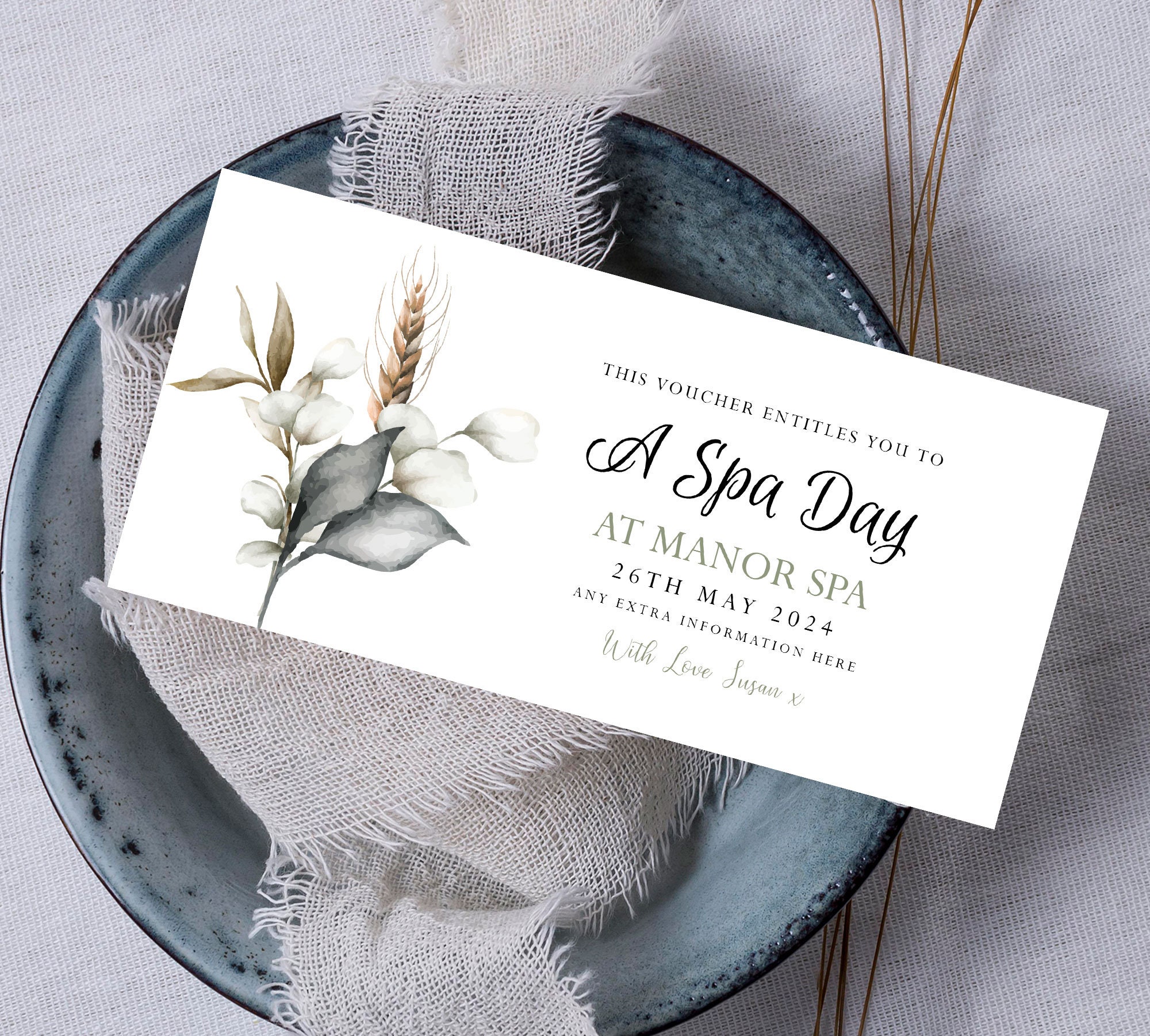 Editable Spa Day Gift Coupon, Instant Download, Digital Gift Voucher ...