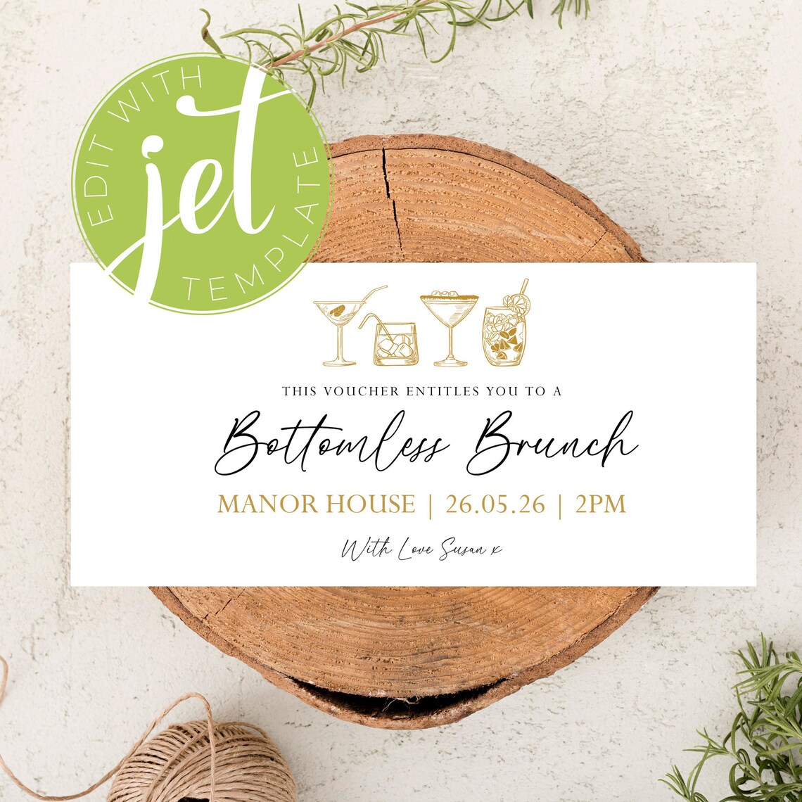 Editable Bottomless Brunch Gift Coupon, Instant Download, Digital Gift Voucher, Printable ...