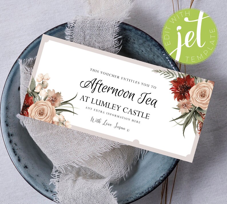Editable Afternoon Tea Voucher, Day Out Surprise Gift Card, Christmas ...