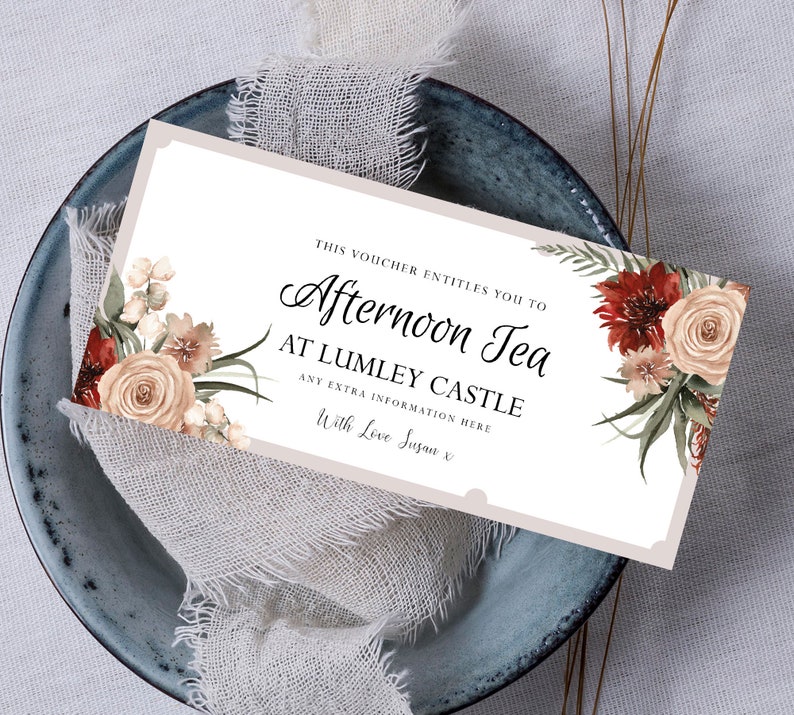 Editable Afternoon Tea Voucher, Day Out Surprise Gift Card, Christmas ...