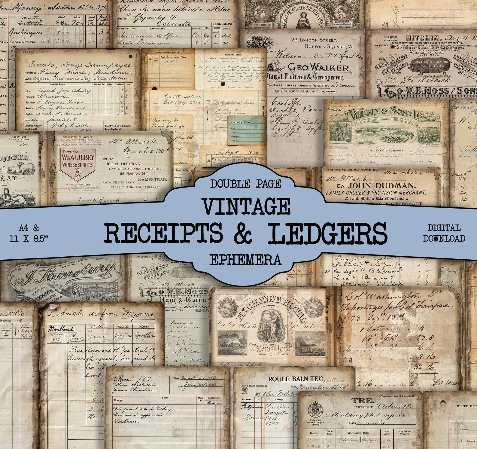 Vintage Receipts & Ledgers Ephemera: Journal Pages (digital Download ...