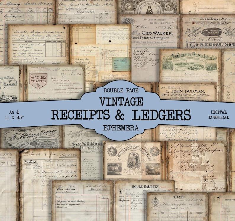 Vintage Receipts & Ledgers Ephemera: Journal Pages (digital Download ...
