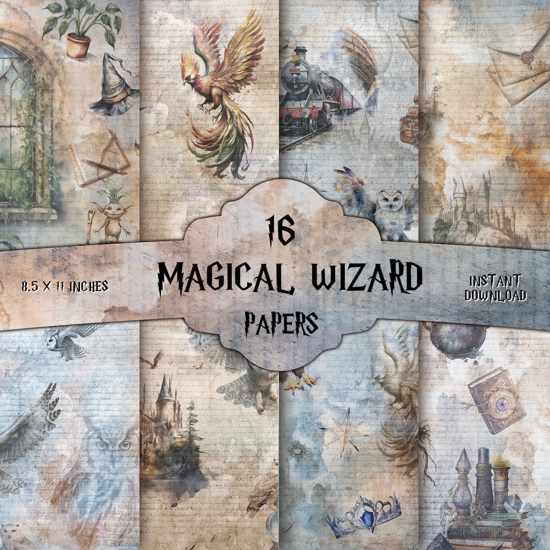 Set of 16 - Wizard Pattern Digital Paper, Wizard Junk Journal, Magic ...