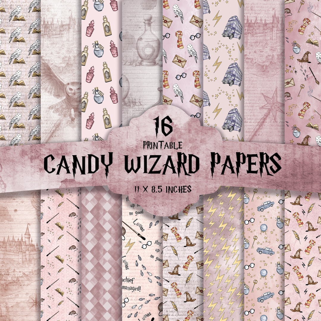 Set of 16 - Pink Wizard Pattern Digital Paper, Wizard Junk Journal ...