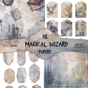 Set of 16 - Wizard Pattern Digital Paper, Wizard Junk Journal, Magic ...