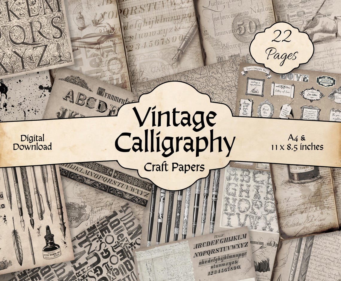 Vintage Calligraphy Journal Pages: Handwriting Junk Journal Pack, Sepia ...