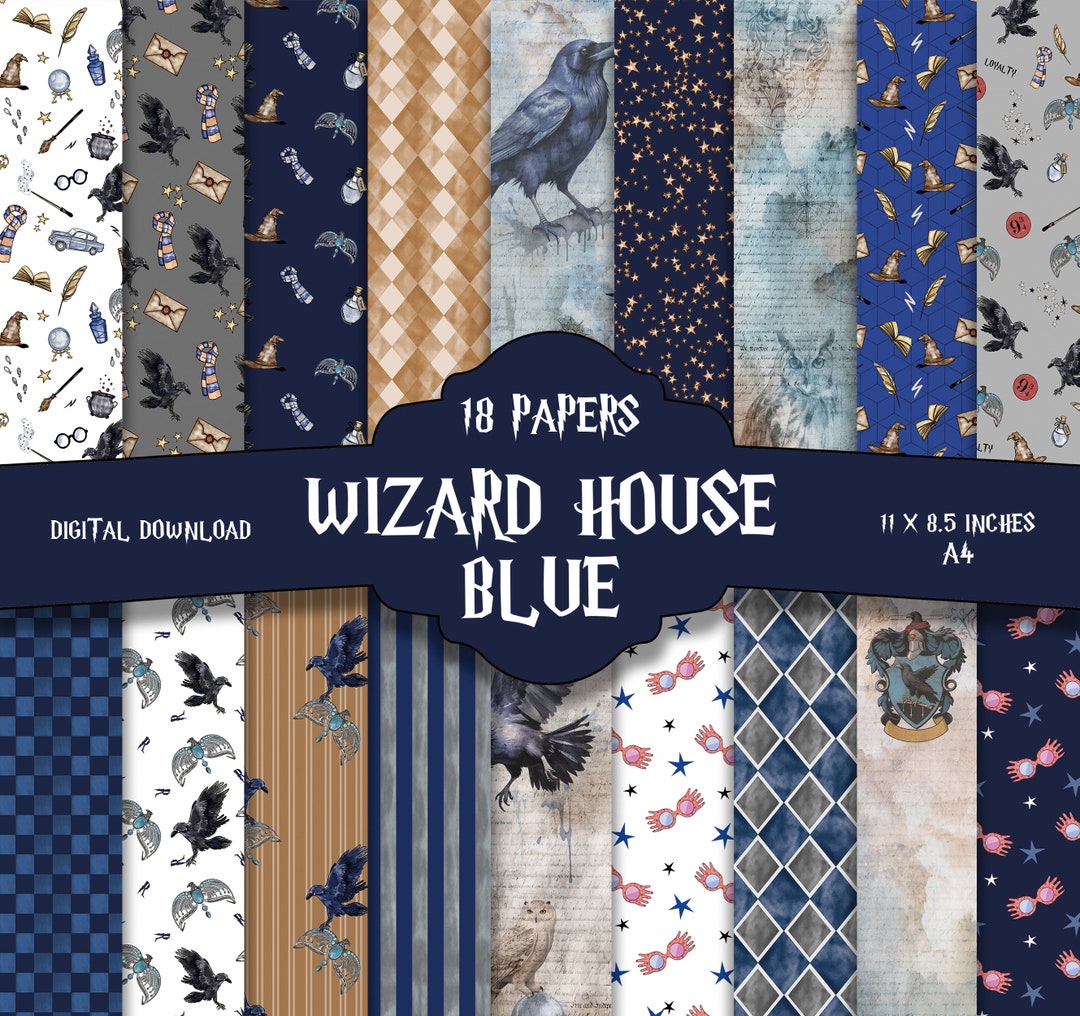 Wizard House Blue Pattern Digital Paper: Magic Scrapbook Backgrounds ...