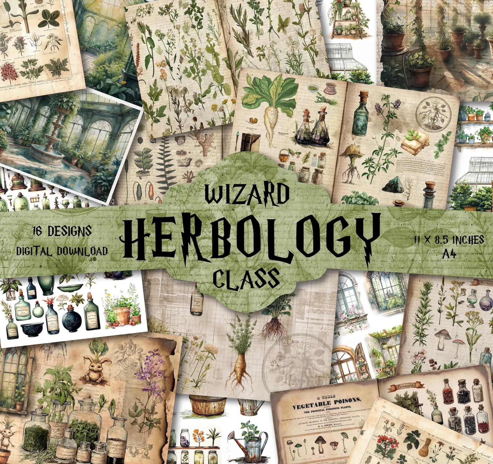 Wizard Herbology Class Papers: Magic Junk Journal, Fussy Cuts (digital ...