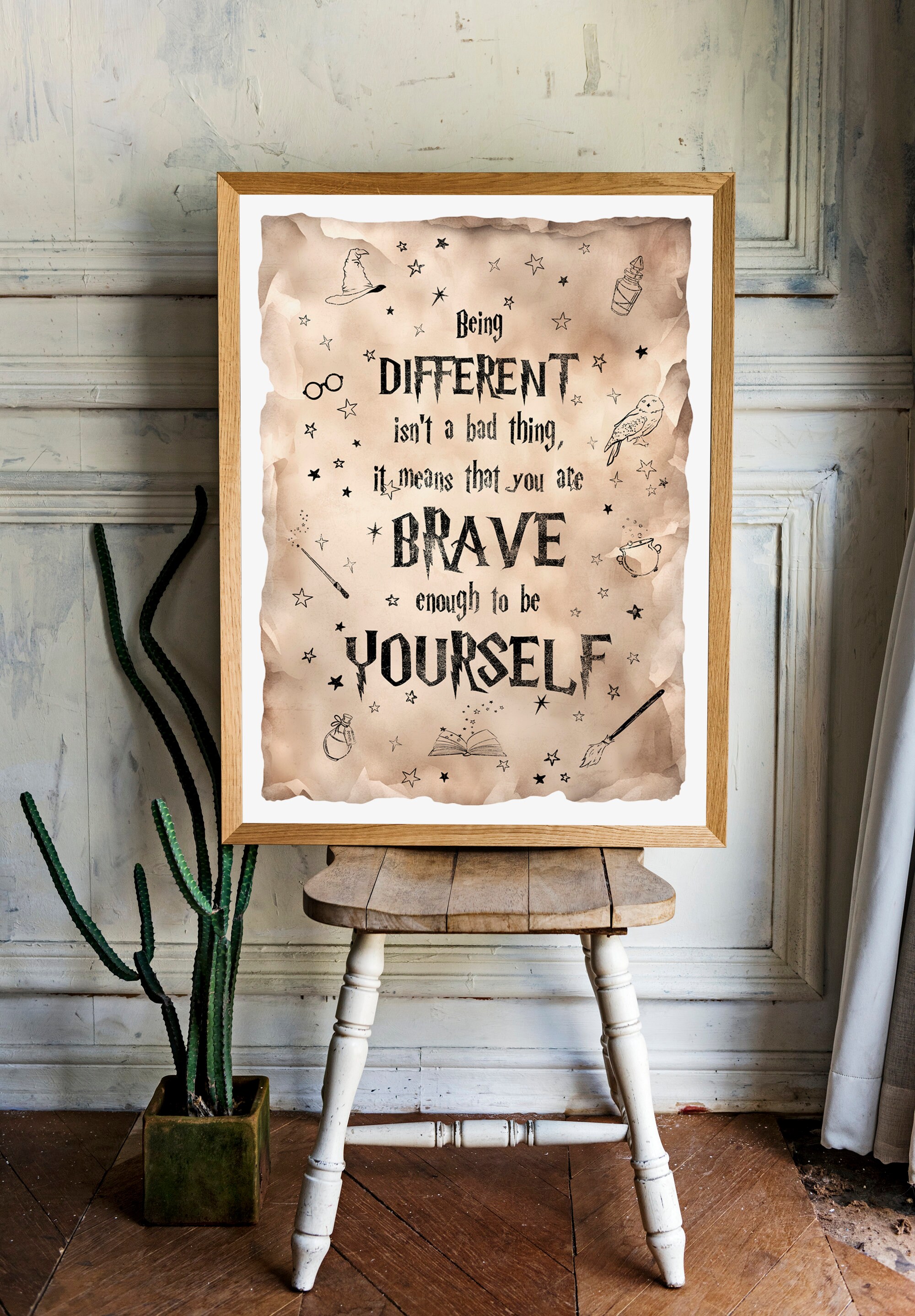 Wizard Poster, Wizard Wall Art, Inspirational Quotes, Harry, Hand Drawn ...