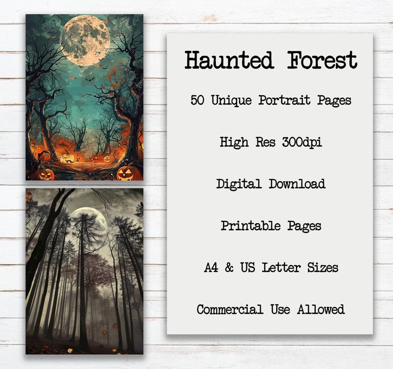 Haunted Forest Junk Journal - 50 Pages: Scrapbook Halloween (digital ...