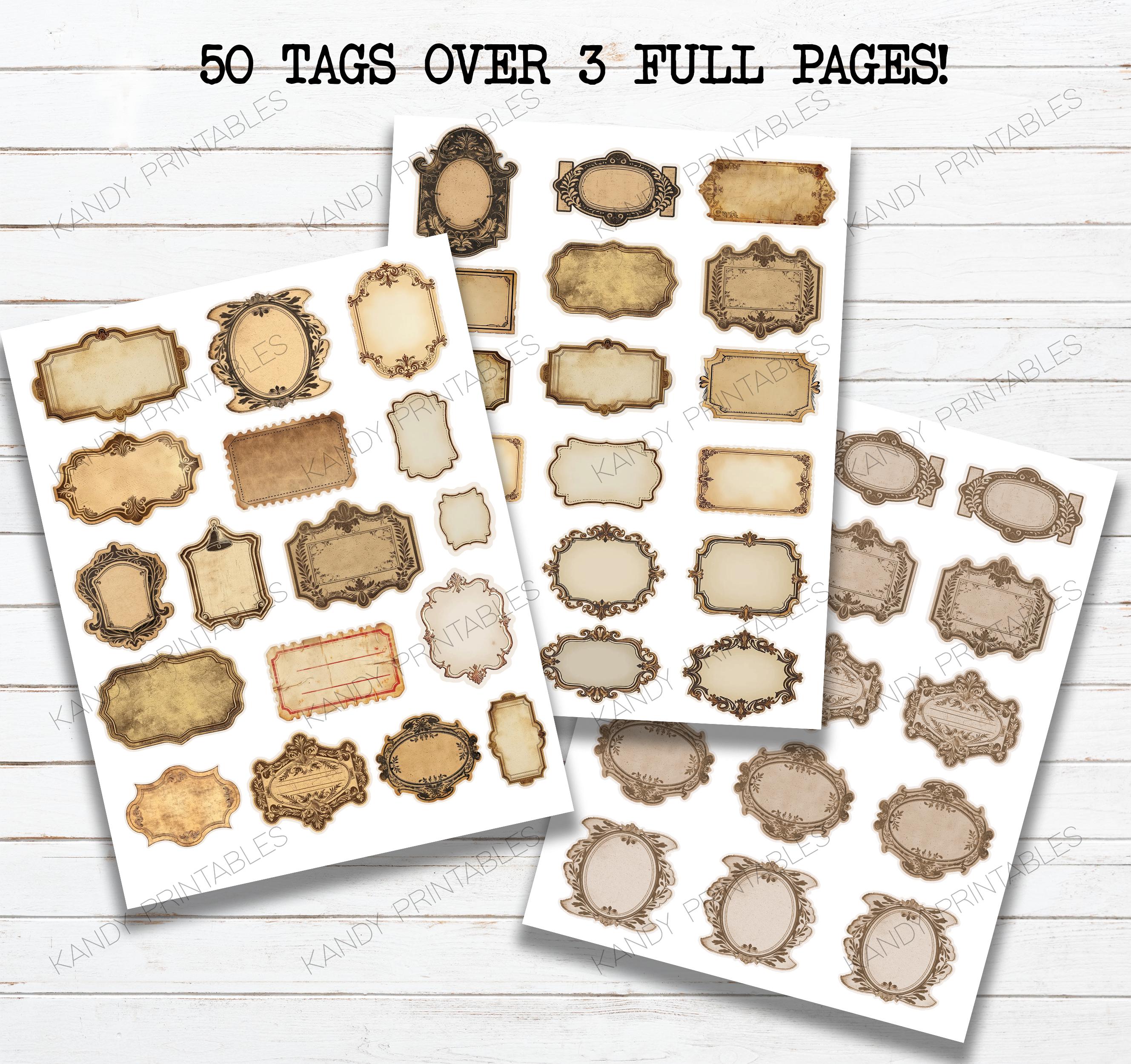 50 Vintage Blank Decorative Labels: Printable Scrapbook Ephemera ...