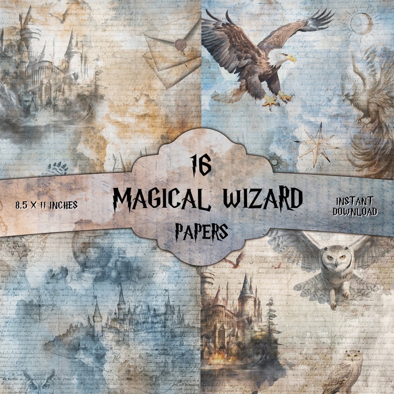 Set of 16 Wizard Pattern Digital Paper, Wizard Junk Journal, Magic ...