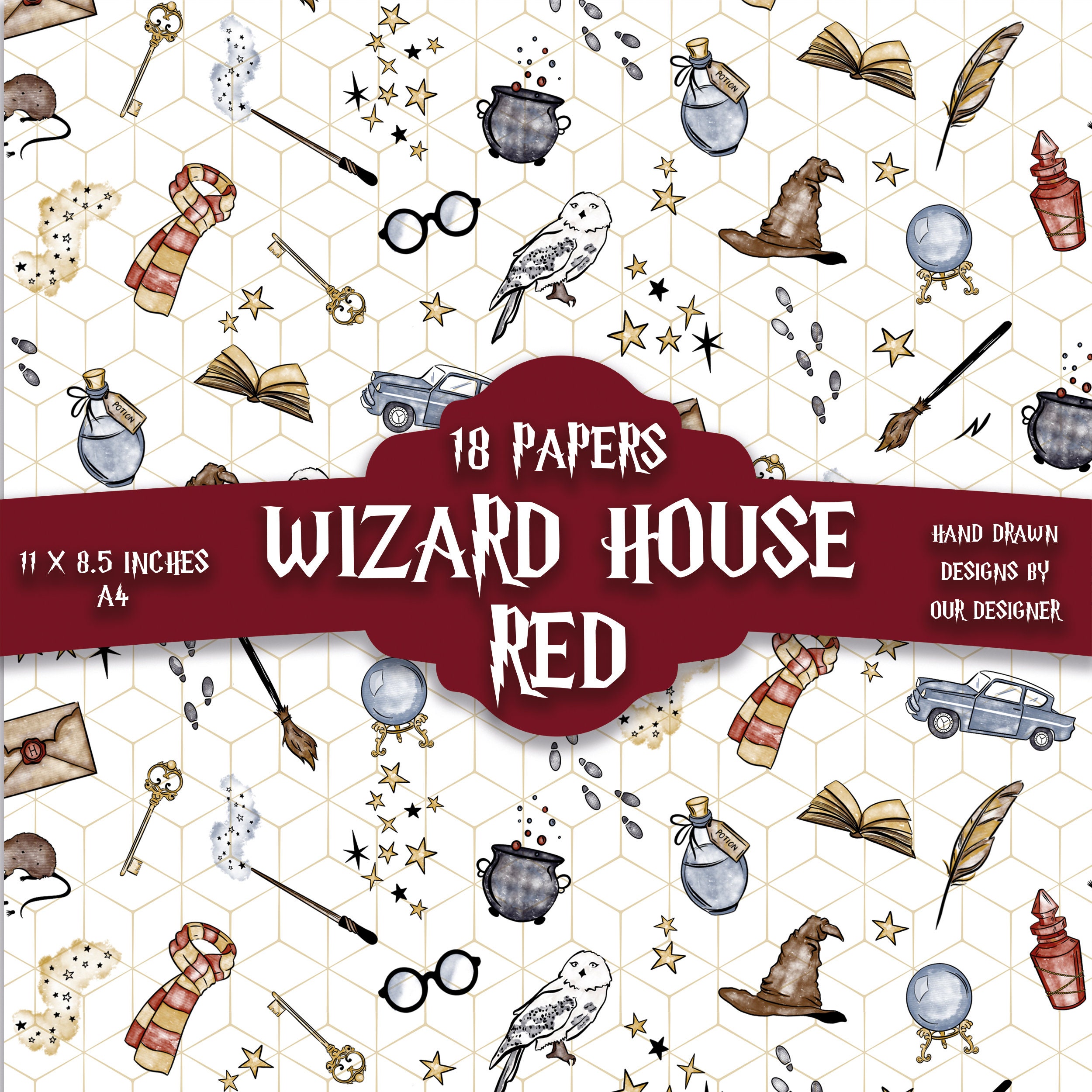 Wizard House Red Pattern Digital Paper: Magic Scrapbook Backgrounds ...