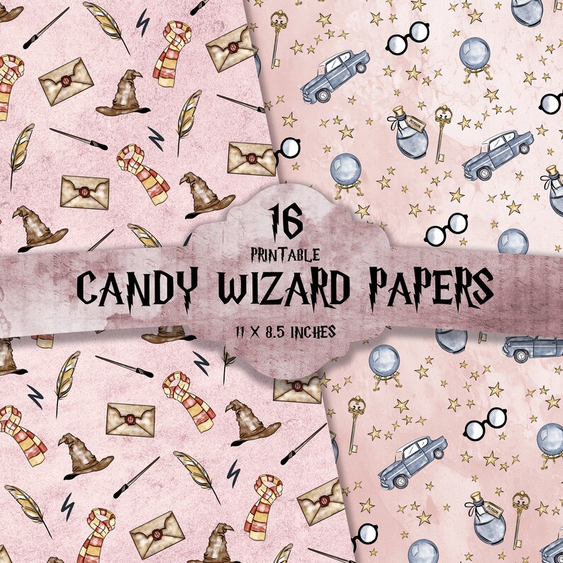 Set of 16 Pink Wizard Pattern Digital Paper, Wizard Junk Journal, Magic ...