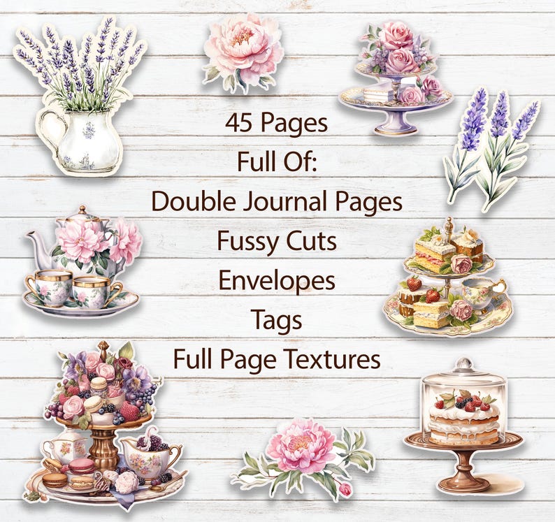 Afternoon Tea Digital Paper Pack: Vintage Floral Junk Journal (digital ...