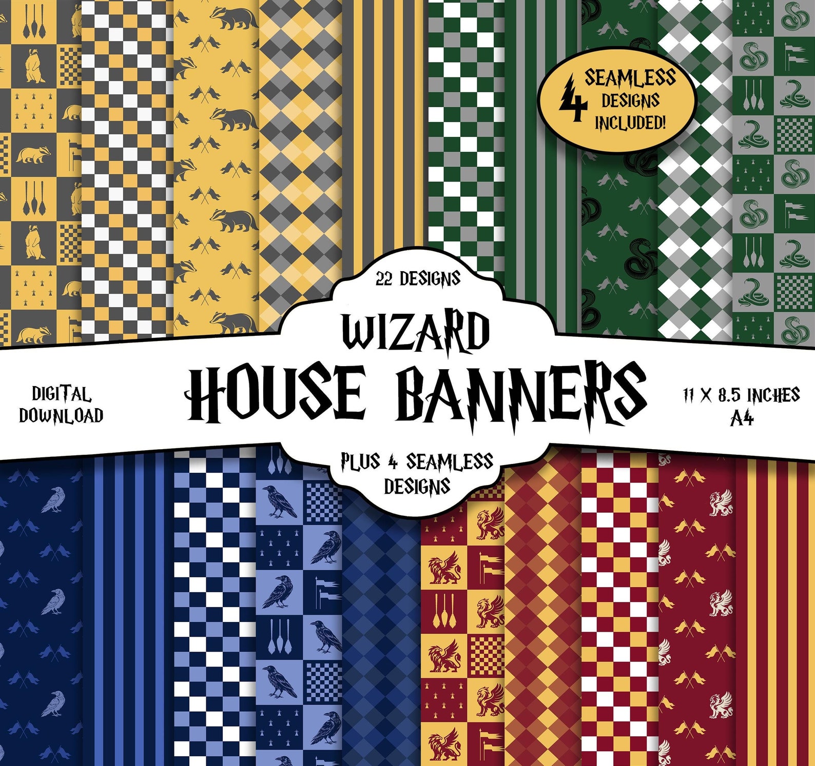 Wizard House Banners Digital Paper: Crests & Flags Kit (digital ...