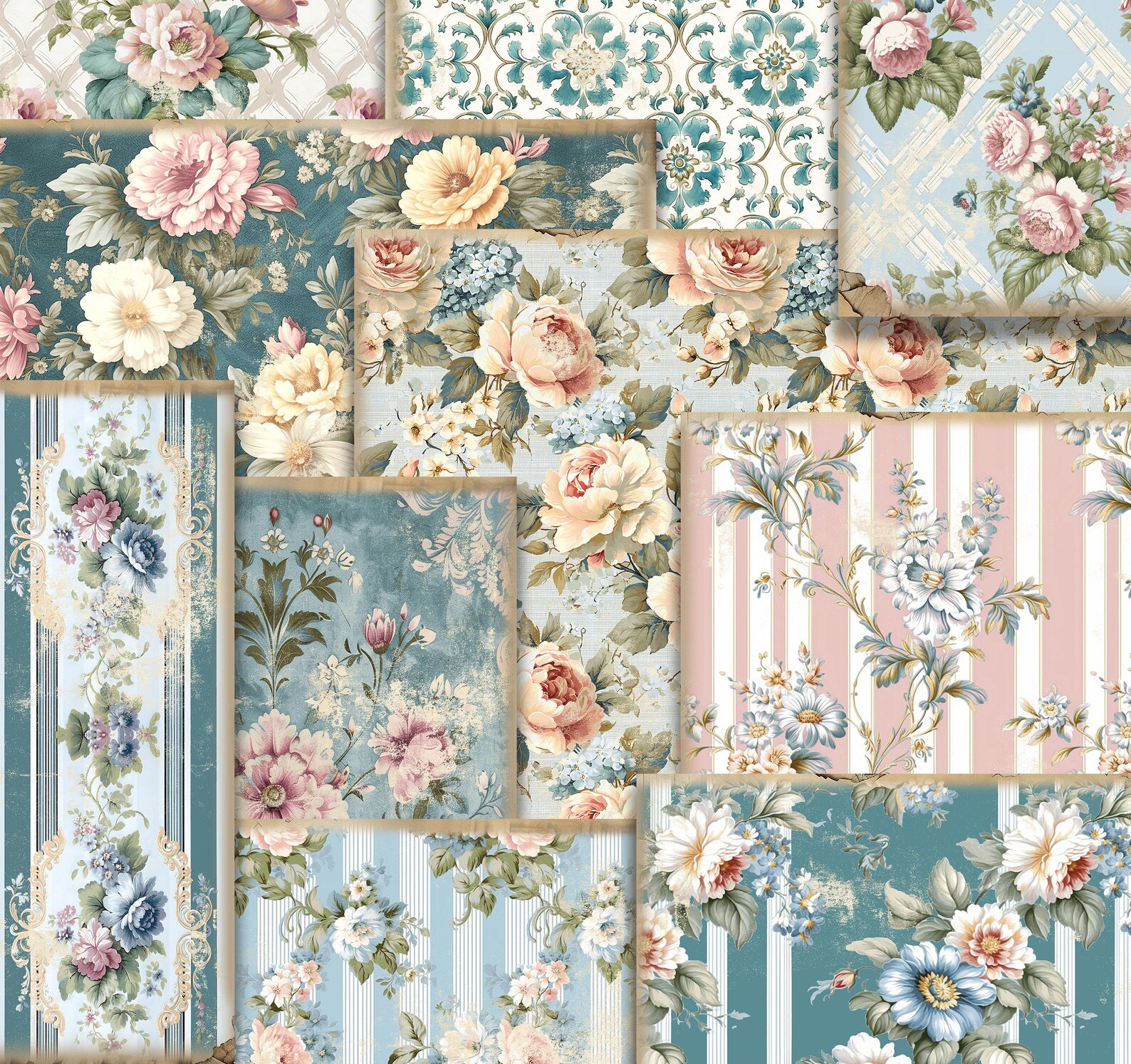 Whimsical Victorian Floral Papers: Junk Journal and Scrapbook Designs ...