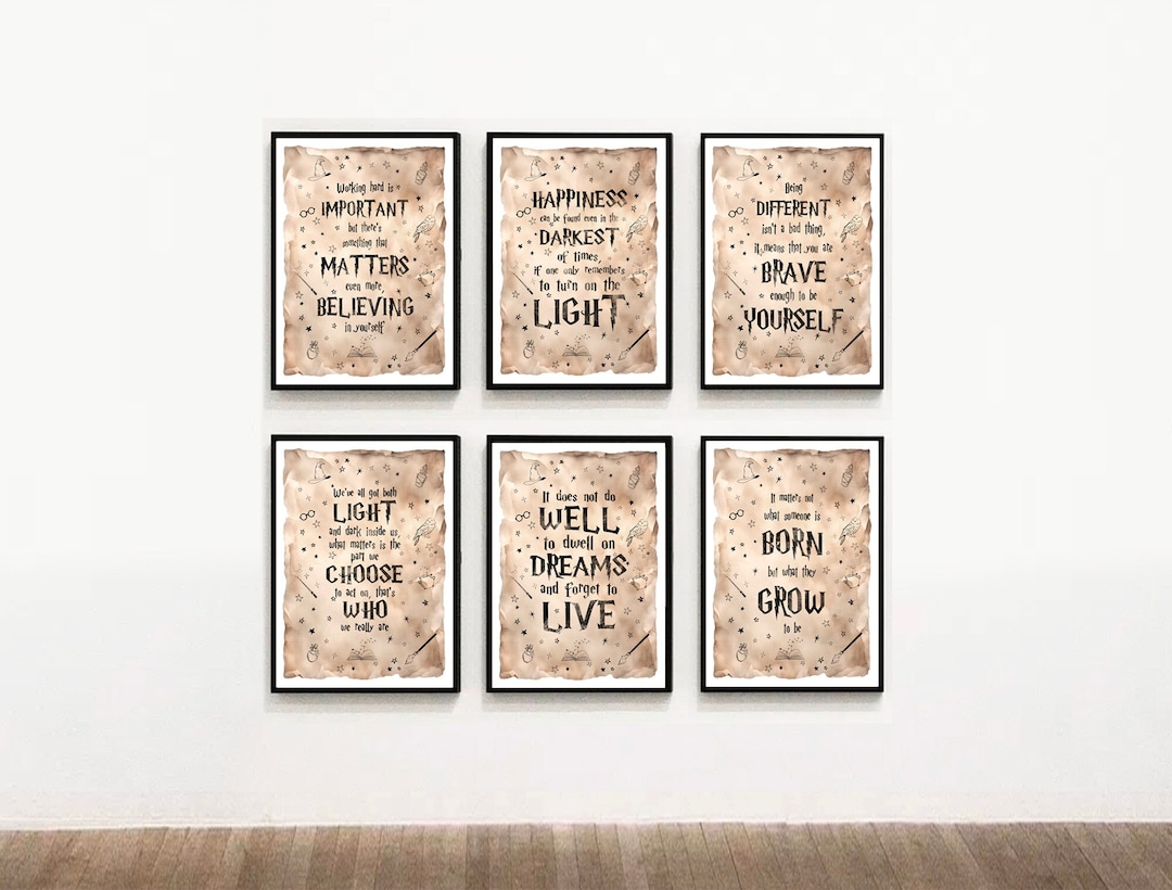 Set of 6, Wizard Wall Art Inspirational Quotes, Hand Drawn Vintage ...