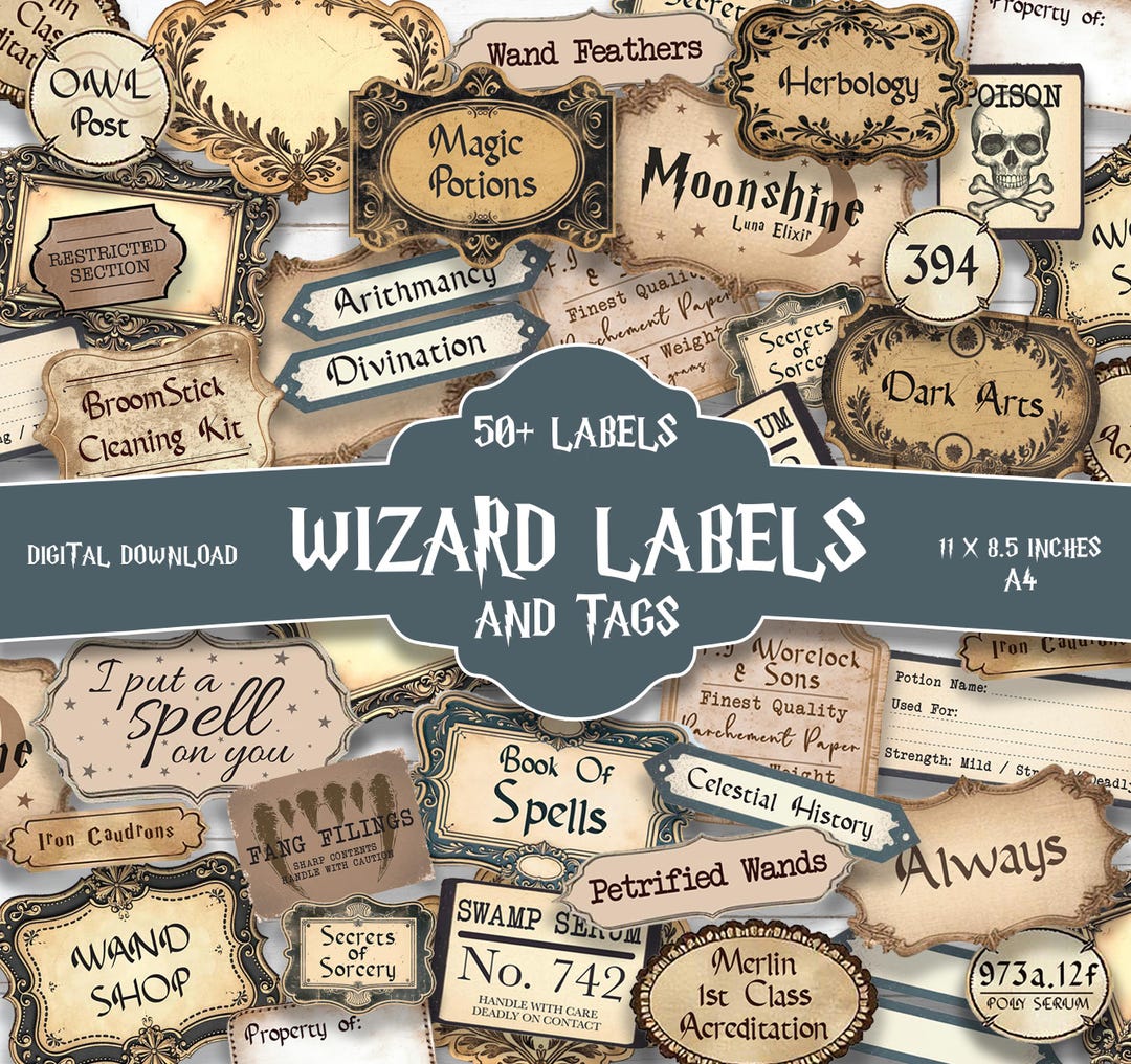 Wizard Labels and Tags: Scrapbook Printable Ephemera (digital Download ...