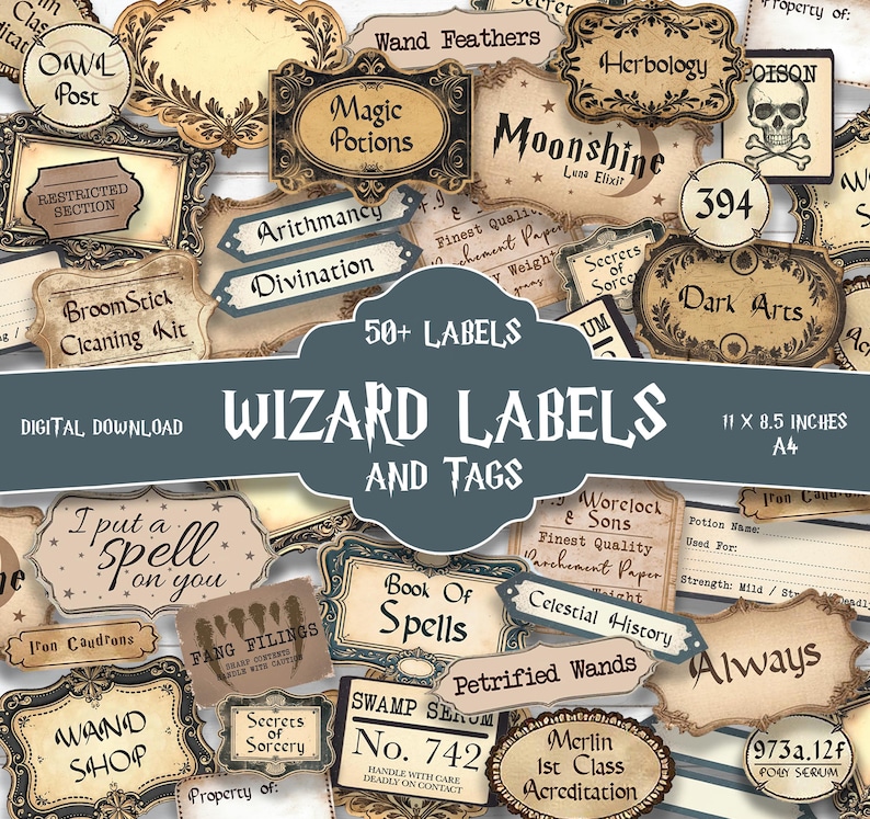 Wizard Labels and Tags: Scrapbook Printable Ephemera (digital Download ...