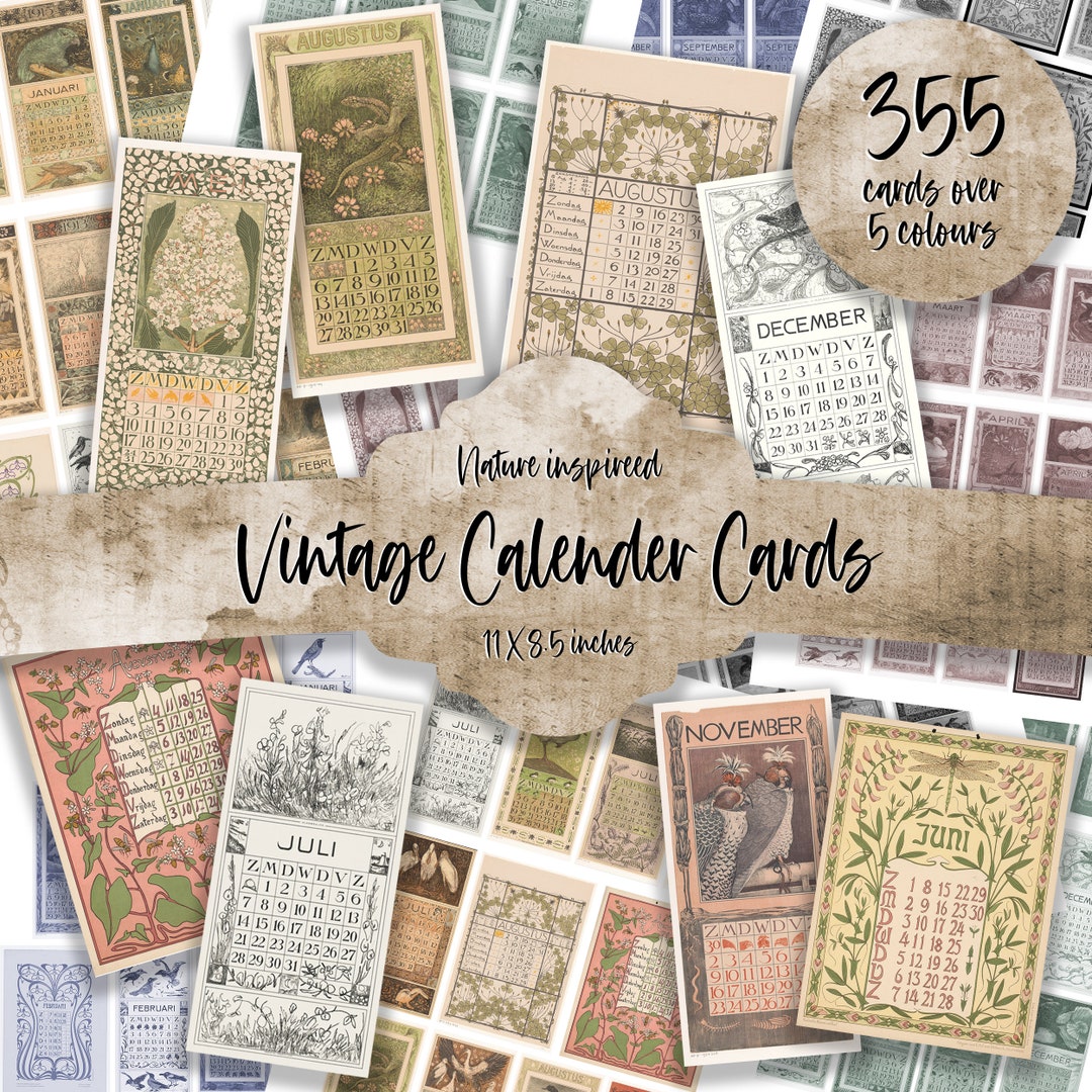 Calendar Cards Set - Vintage Digital Cards Months of Year, Junk Journal ...