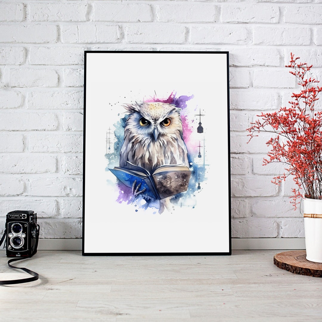 Wizard Owl Poster, Wall Art, White Owl Post, Magic Owl, Watercolour ...