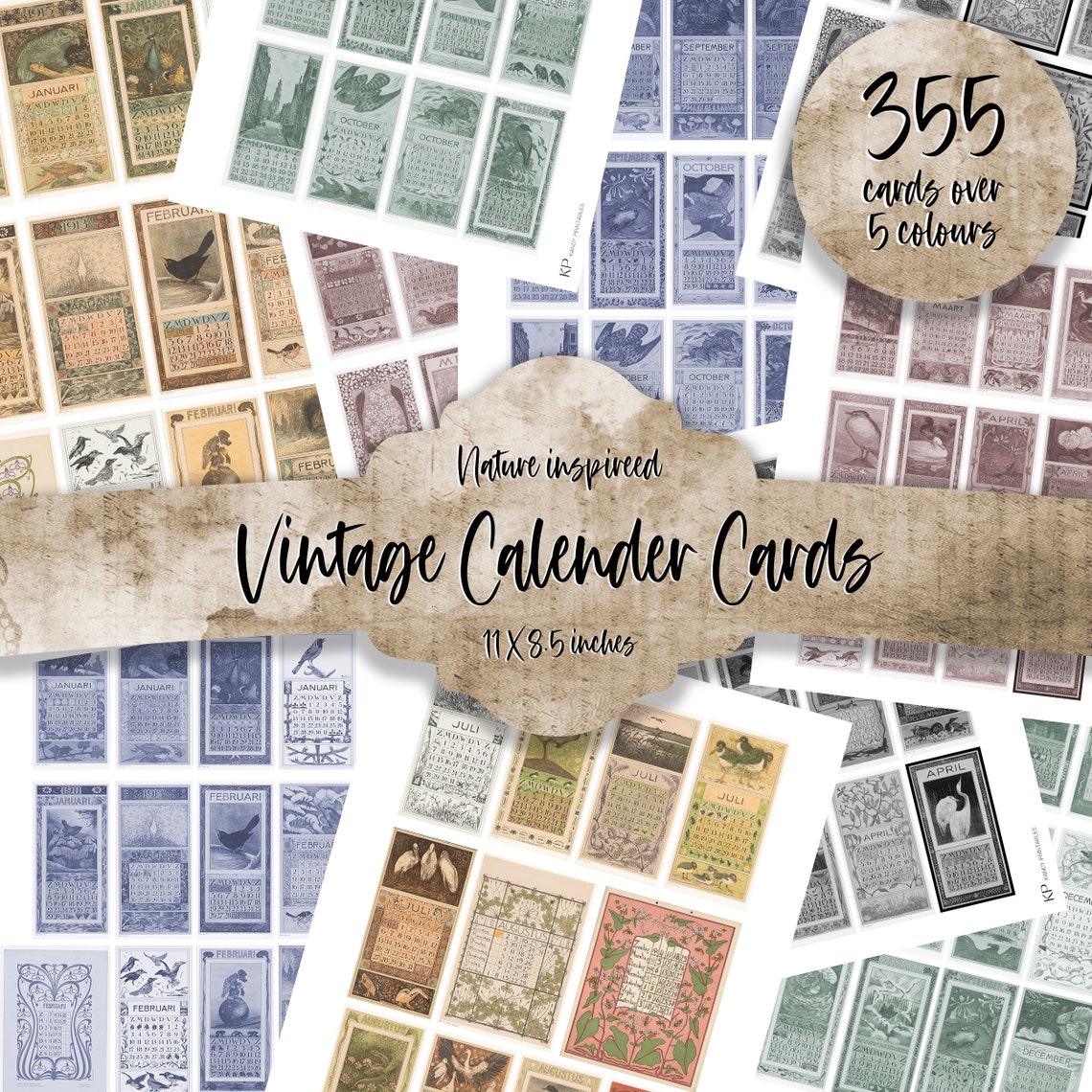 Calendar Cards Set Vintage Digital Cards Months of Year, Junk Journal ...