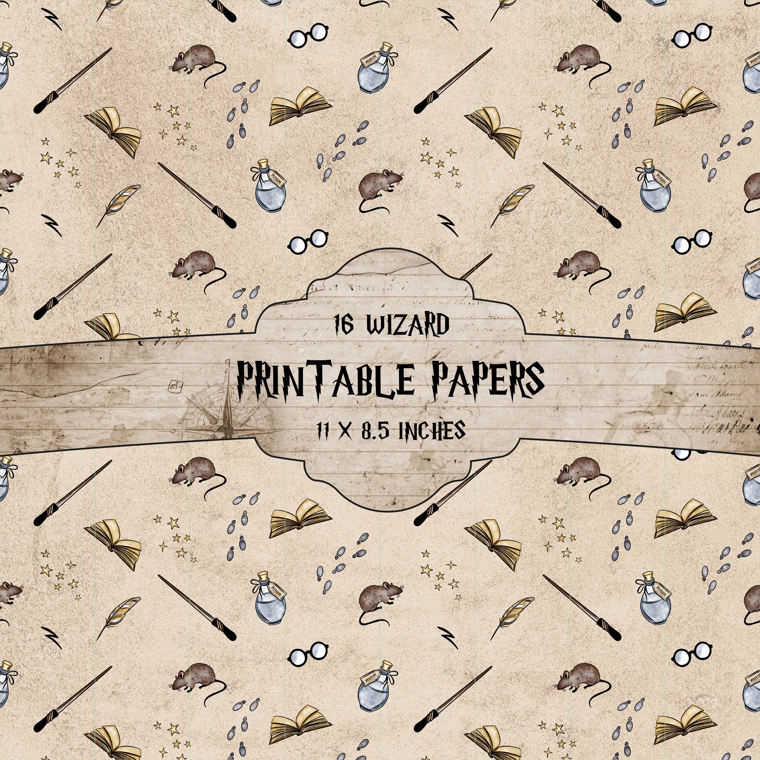 Wizard School Vintage Digital Paper: Sepia Junk Journal and Scrapbook ...