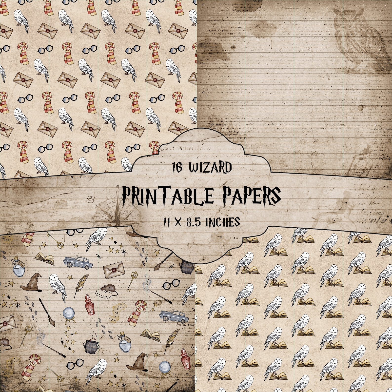 Wizard School Vintage Digital Paper: Sepia Junk Journal and Scrapbook ...
