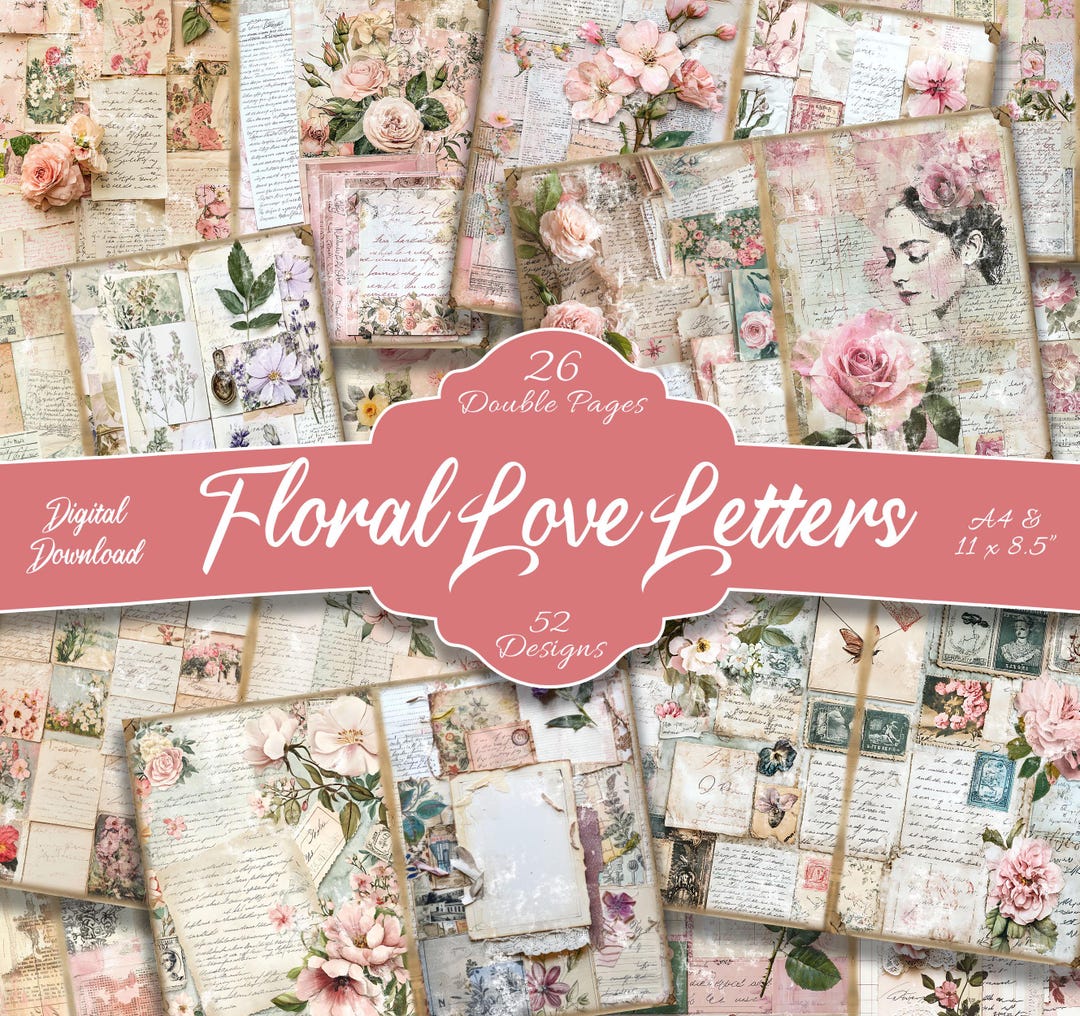 Floral Love Letter Journal Pages: Shabby Chic Ephemera (digital ...