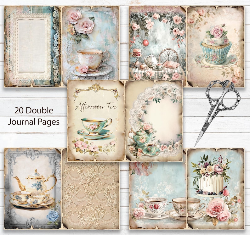 Afternoon Tea Digital Paper Pack: Vintage Floral Junk Journal (digital ...