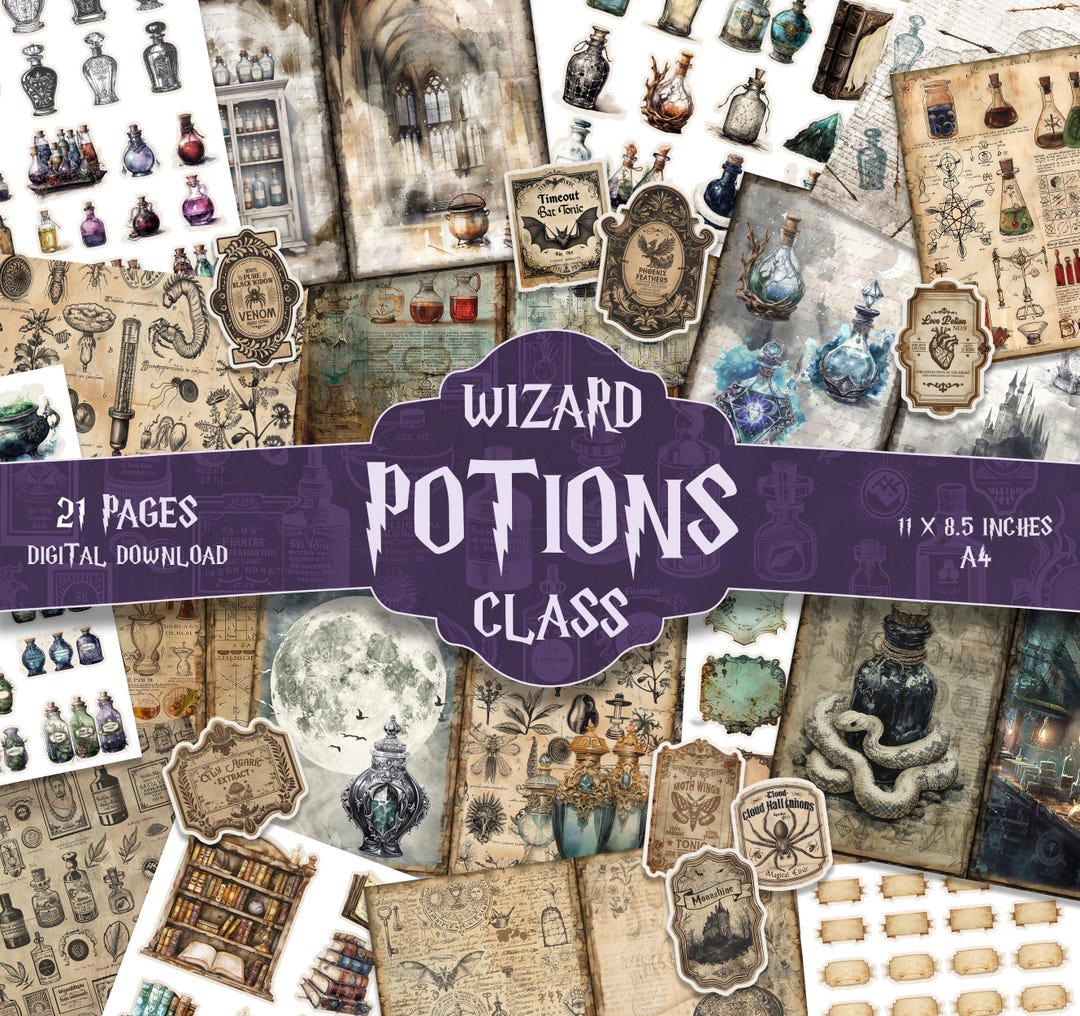 Wizard Potions Class Junk Journal Kit: Magic Scrapbook Pages (digital ...