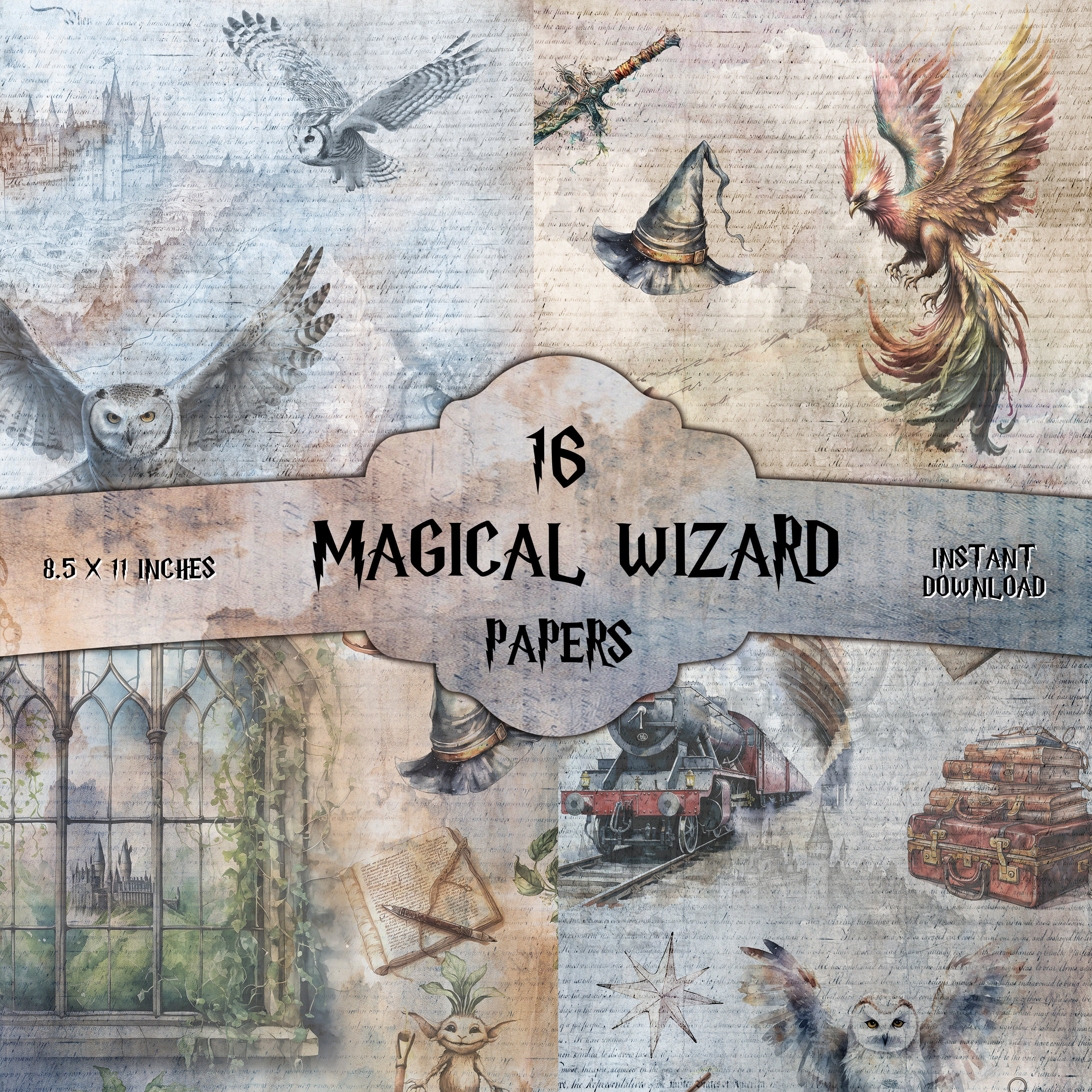 Wizard Magical Pattern Digital Paper: Magic Junk Journal and Scrapbook ...