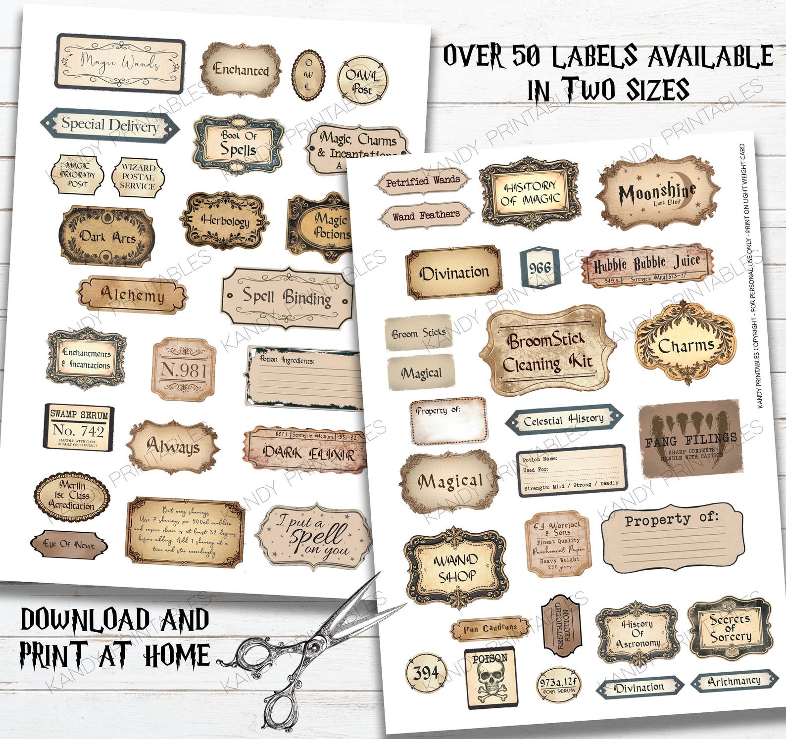 Wizard Labels and Tags: Scrapbook Printable Ephemera (digital Download ...