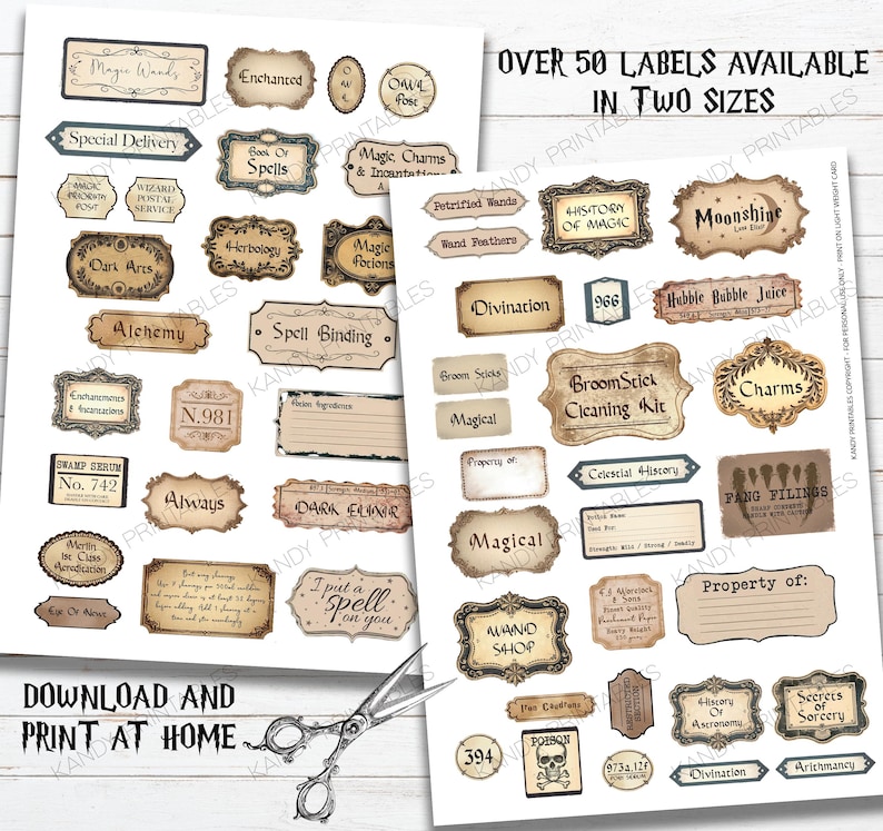 Wizard Labels and Tags: Scrapbook Printable Ephemera (digital Download ...