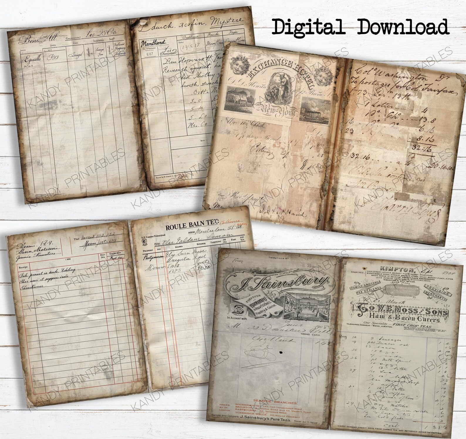Vintage Receipts & Ledgers Ephemera: Journal Pages (digital Download ...