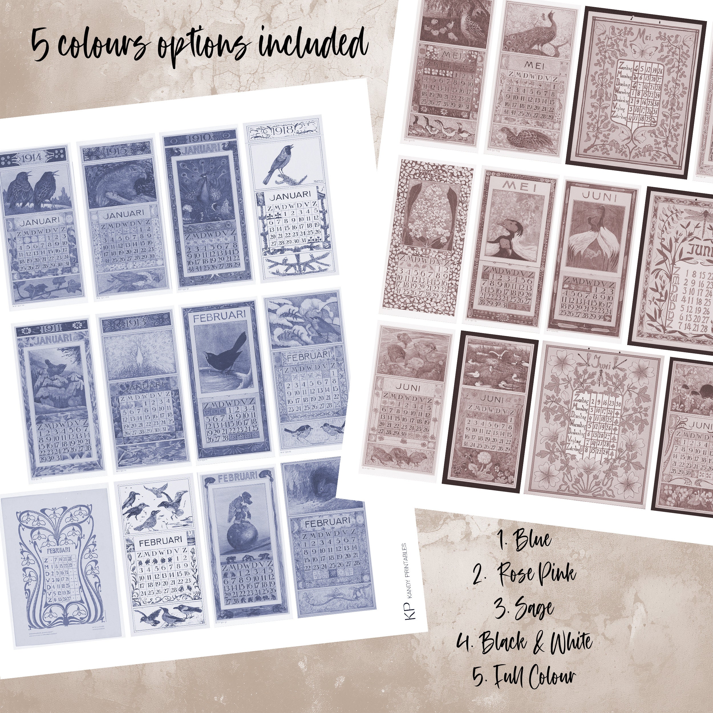 Calendar Cards Set Vintage Digital Cards Months of Year, Junk Journal ...