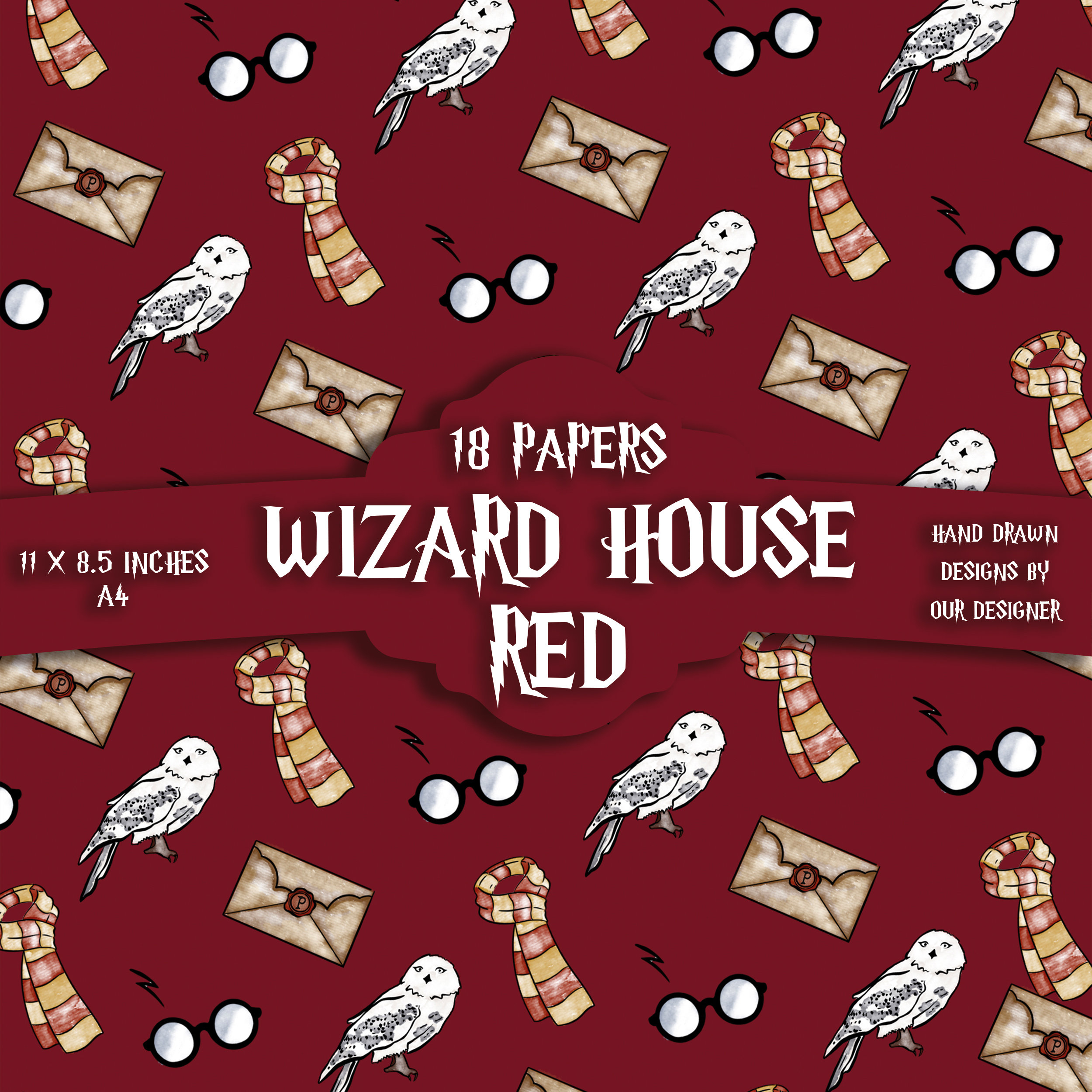 Wizard House Red Pattern Digital Paper: Magic Scrapbook Backgrounds ...
