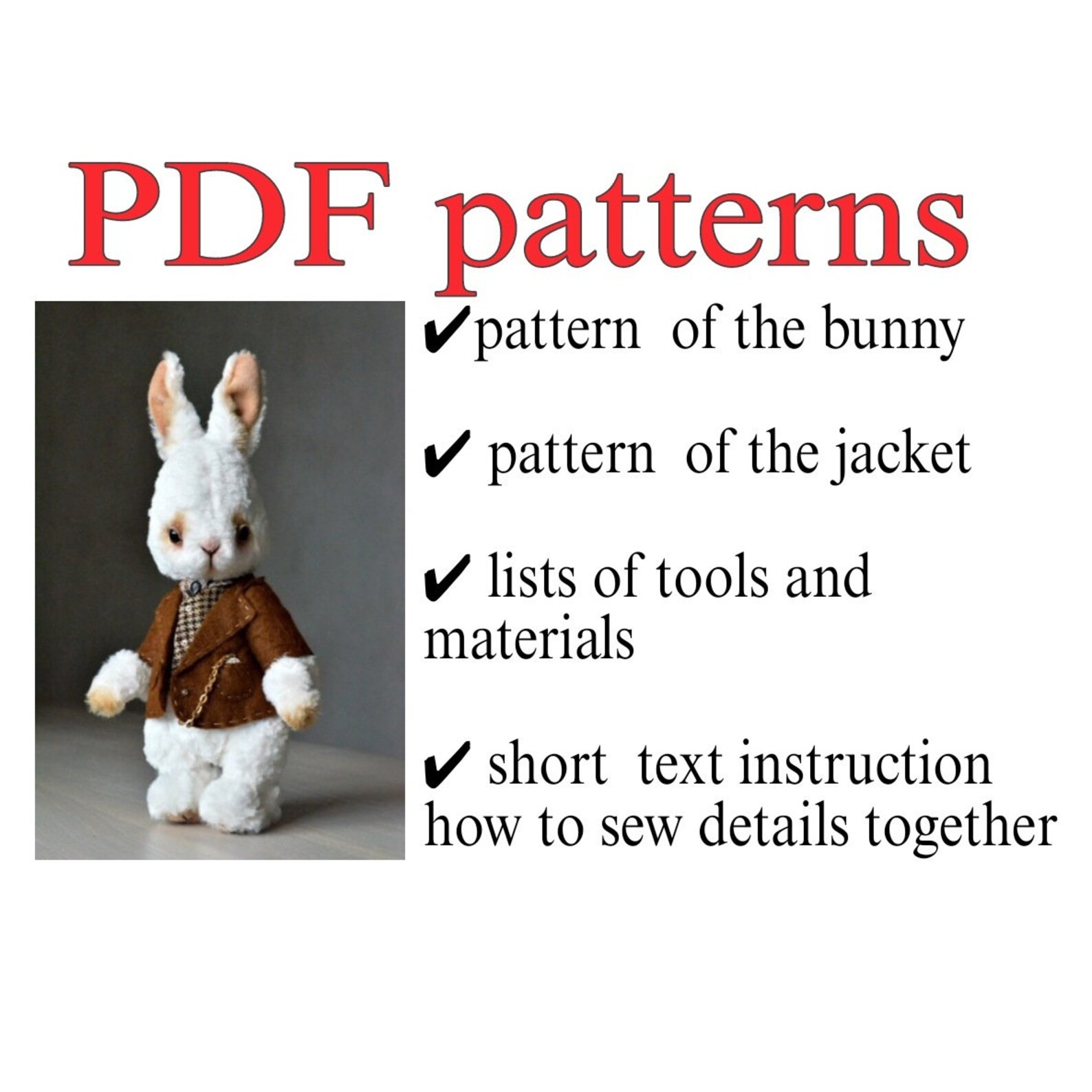 PDF Sewing Pattern Teddy Bear Pattern Bunny Rabbit Pattern Download ...