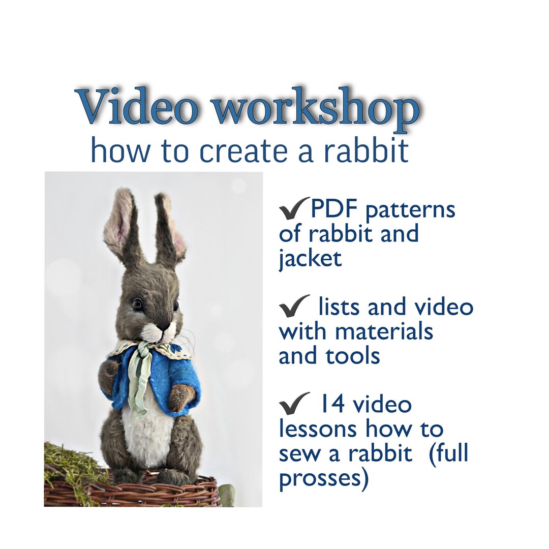 Teddy PDF Sewing Pattern Bunny Rabbit Toy Sewing Video Tutorial Stuffed ...