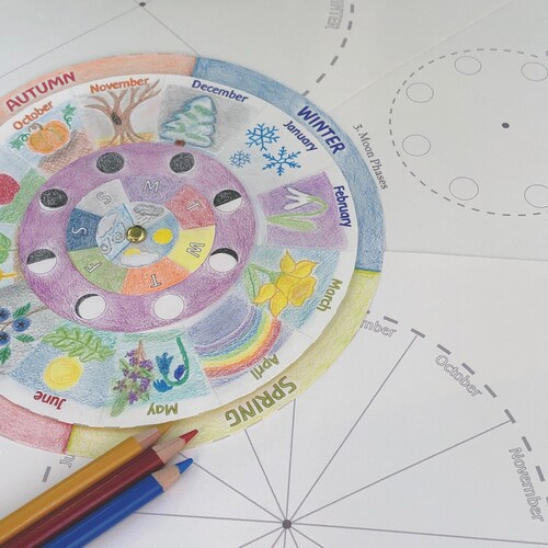 Moon Phase Monthly Tracker Printable Lunar Phenology Wheel - Etsy