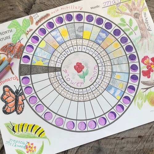 Moon Phase Monthly Tracker Printable Lunar Phenology Wheel - Etsy